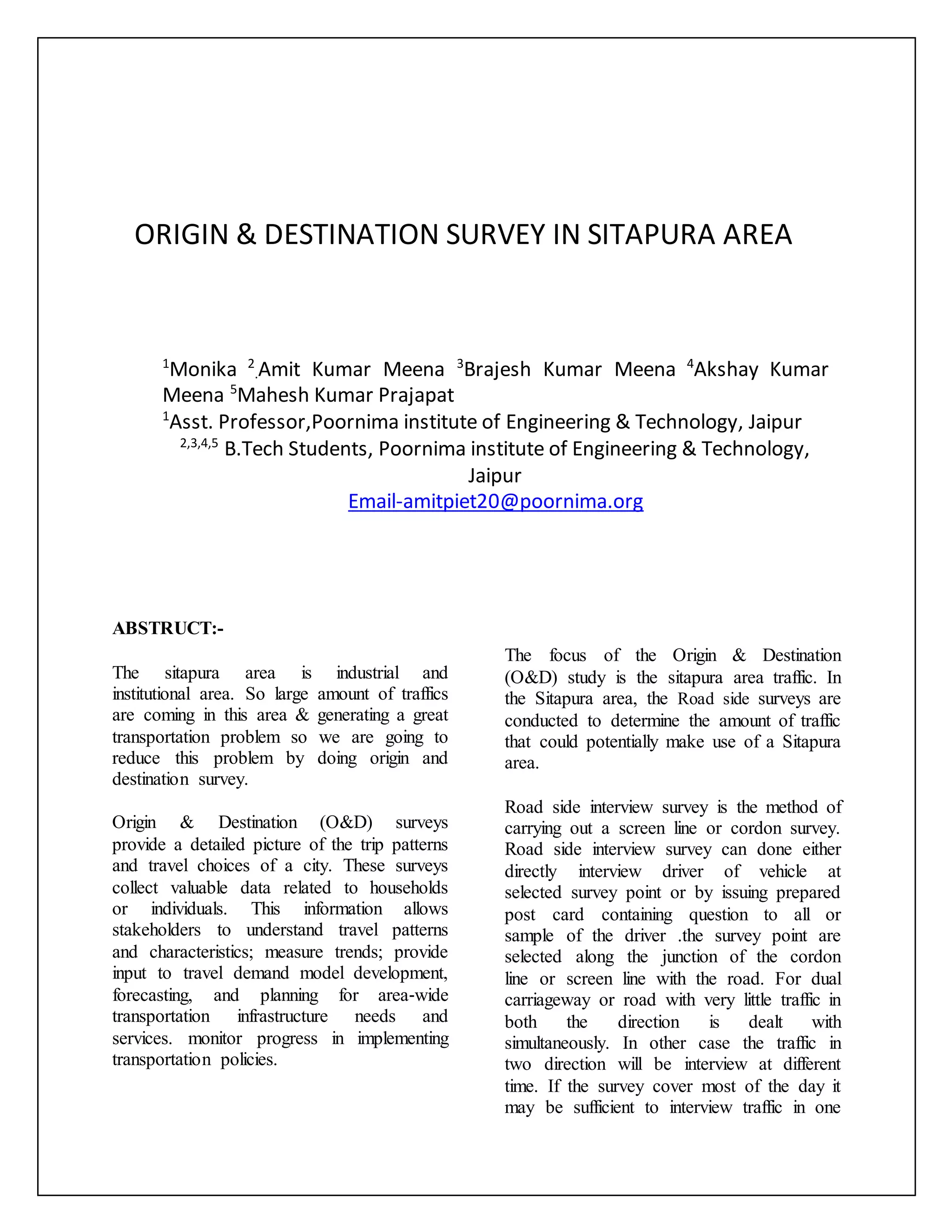 origin and destination survey research papeer | DOCX
