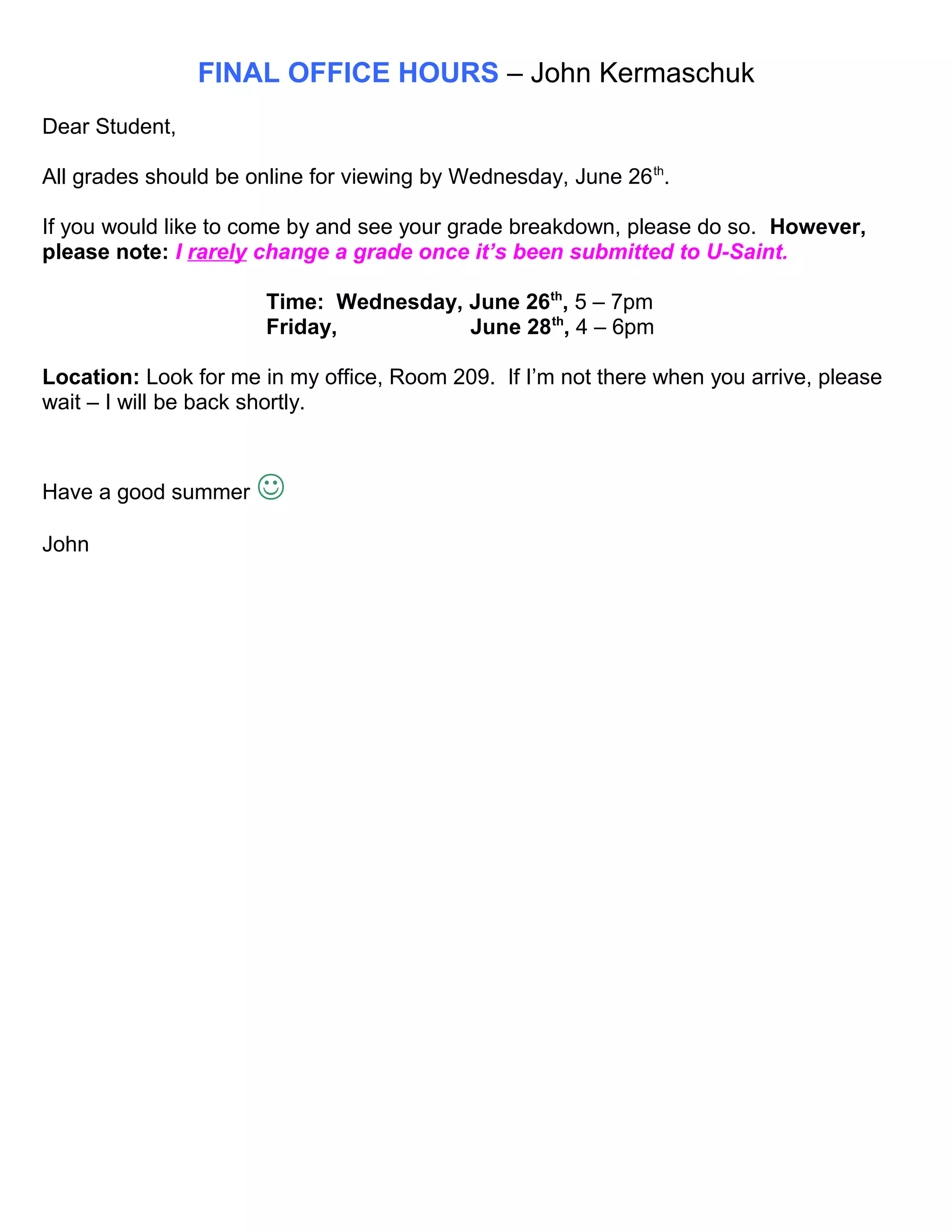 Final office hours spring 2013 | DOC