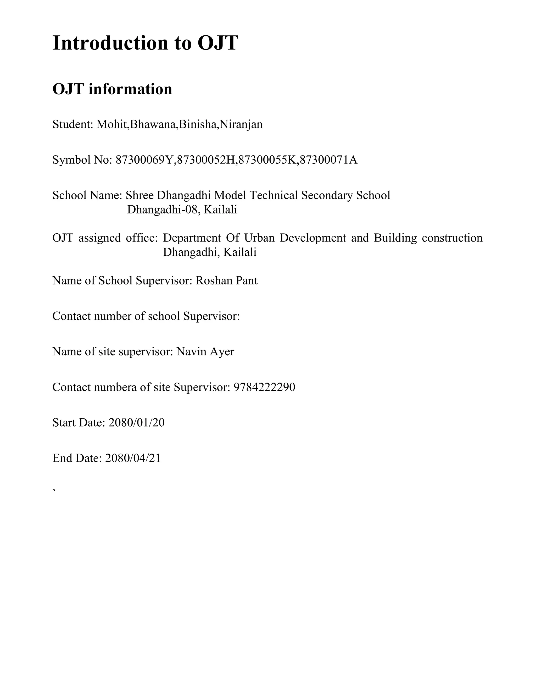 Final Ojt Report for sub engineering Students 2079...pdf