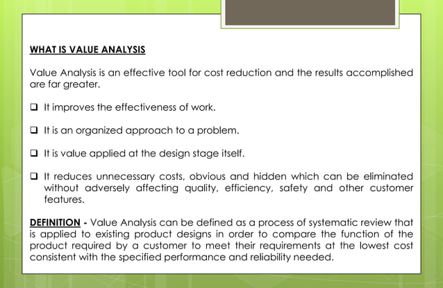 Value Analysis Value Engineering & Business Process Reengineering | PPT