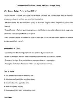 Overseas Student Health Cover with Budget Policy | PDF