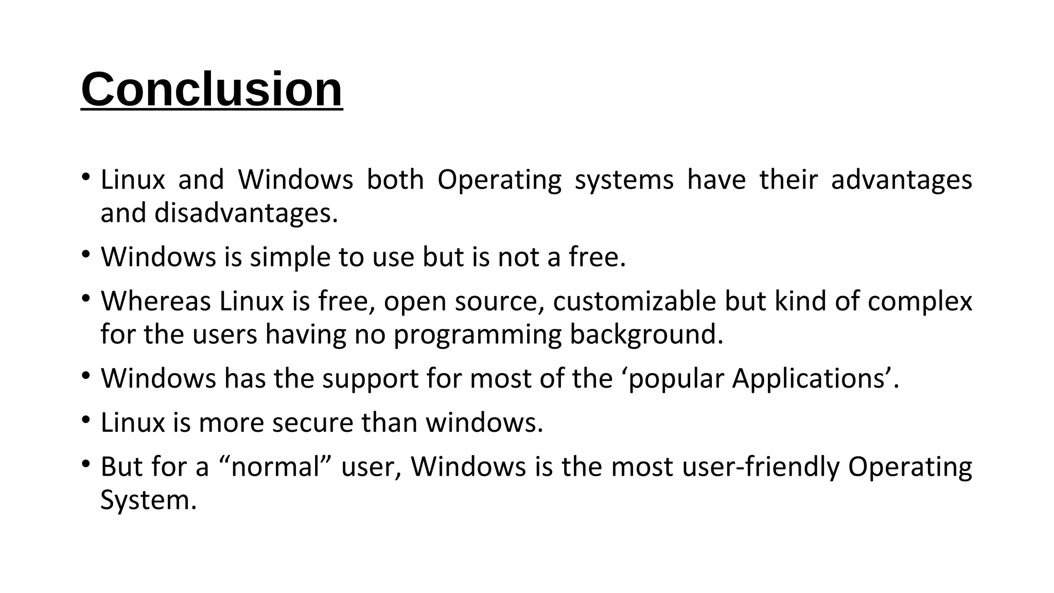 Windows V/S Linux OS - Comparison | PPT | Operating Systems | Computer Software and Applications
