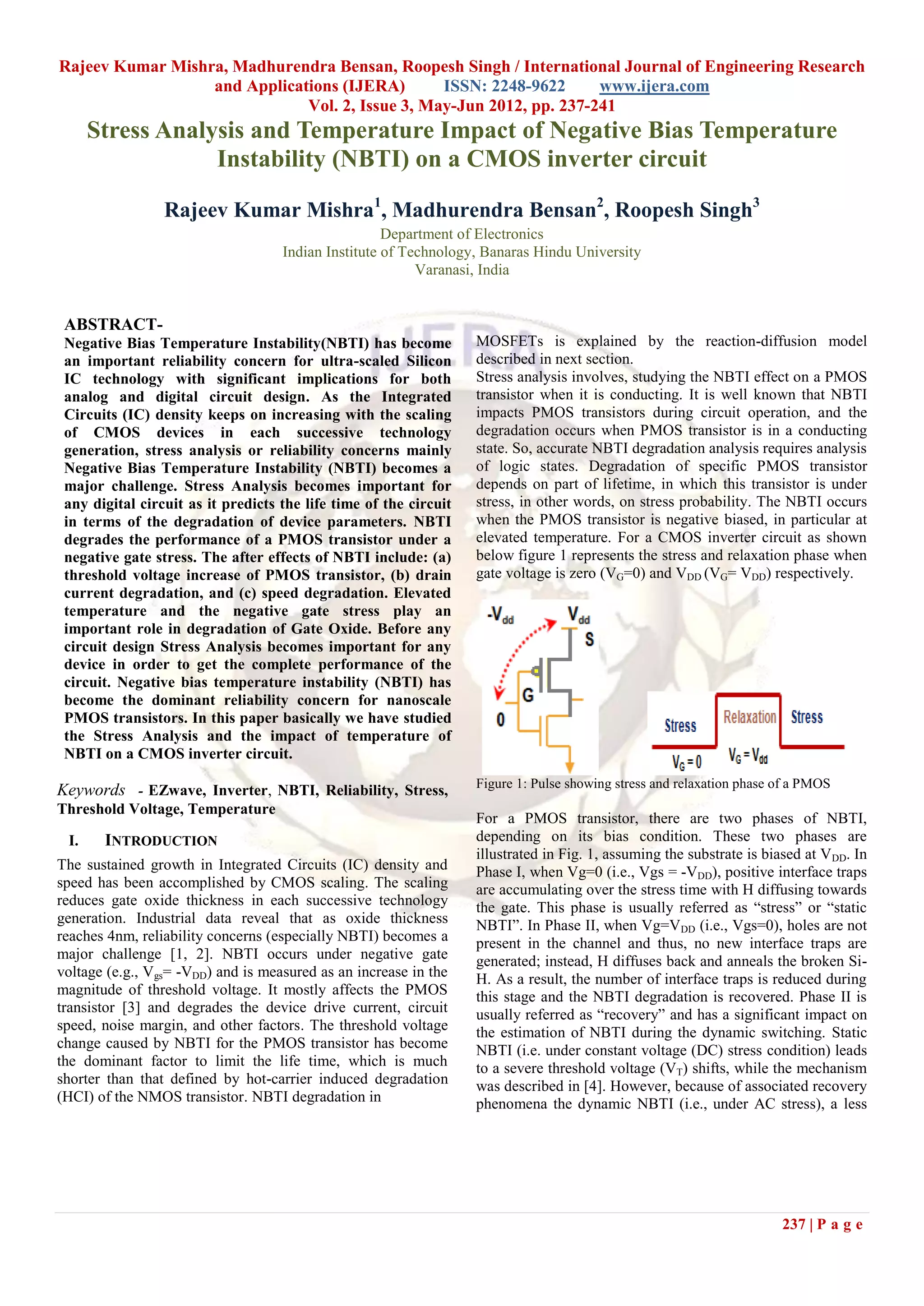 Stress Analysis and Temperature Impact of Negative Bias Temperature Instability (NBTI) on a CMOS ...