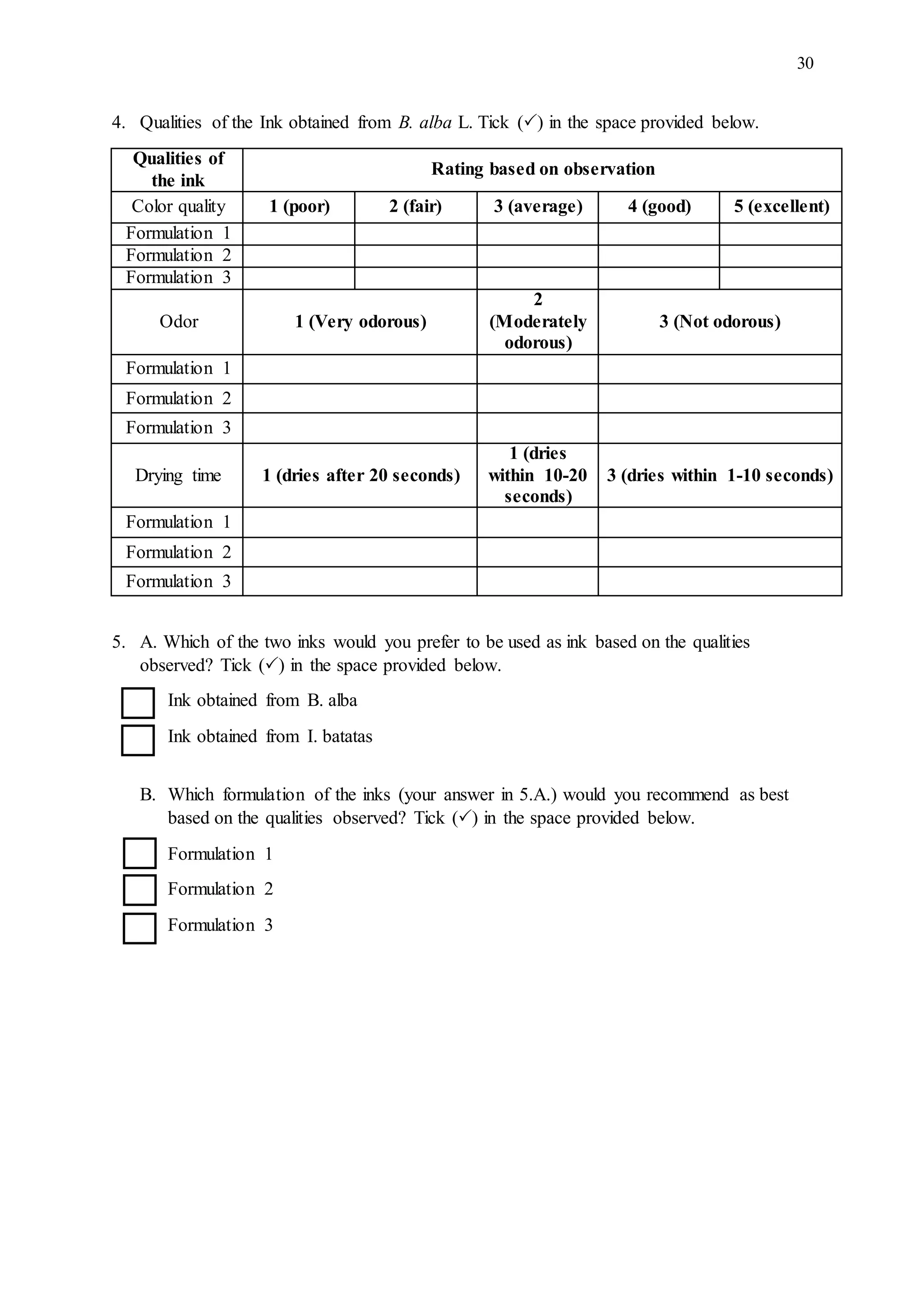 Final paper formulation of organic ink using ipomoea batatas | DOCX