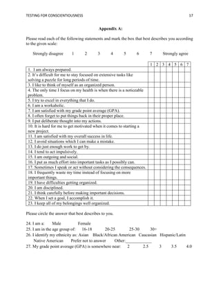 Testing for conscientiousness. Programming Personality Factors | PDF