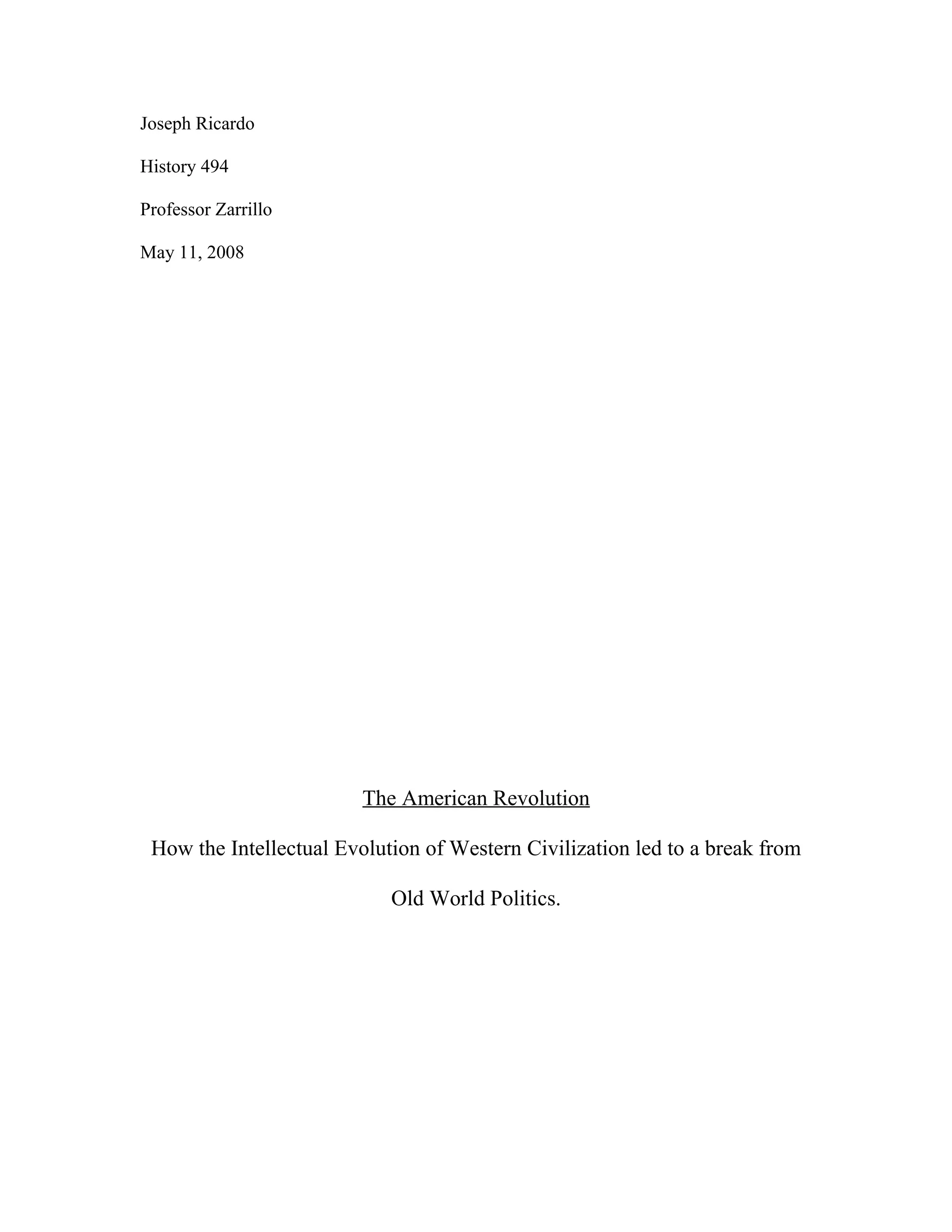 Joseph Ricardo The American Revolution | DOC