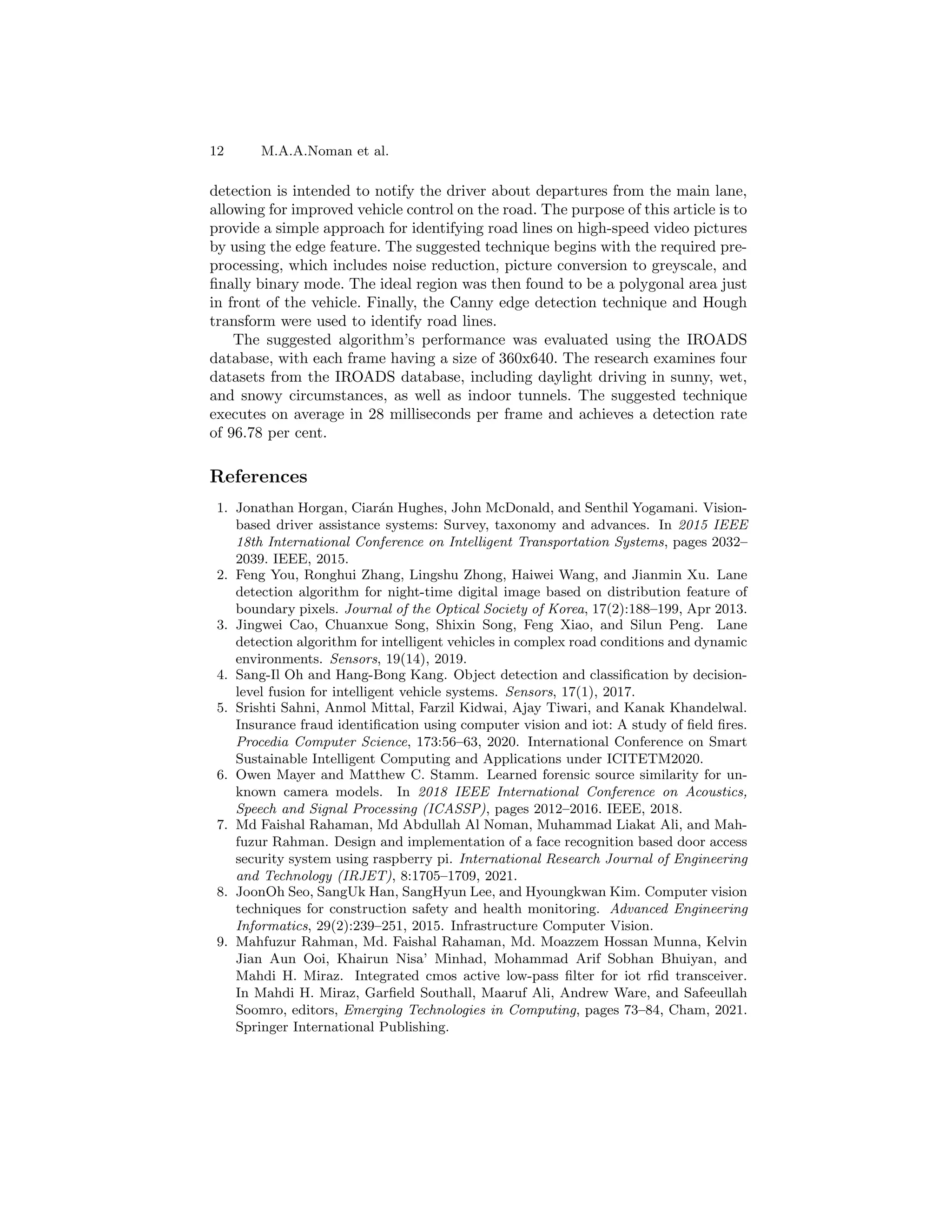 A Computer Vision Based Lane Detection Approach For An Autonomous Vehicle Using The Image Hough