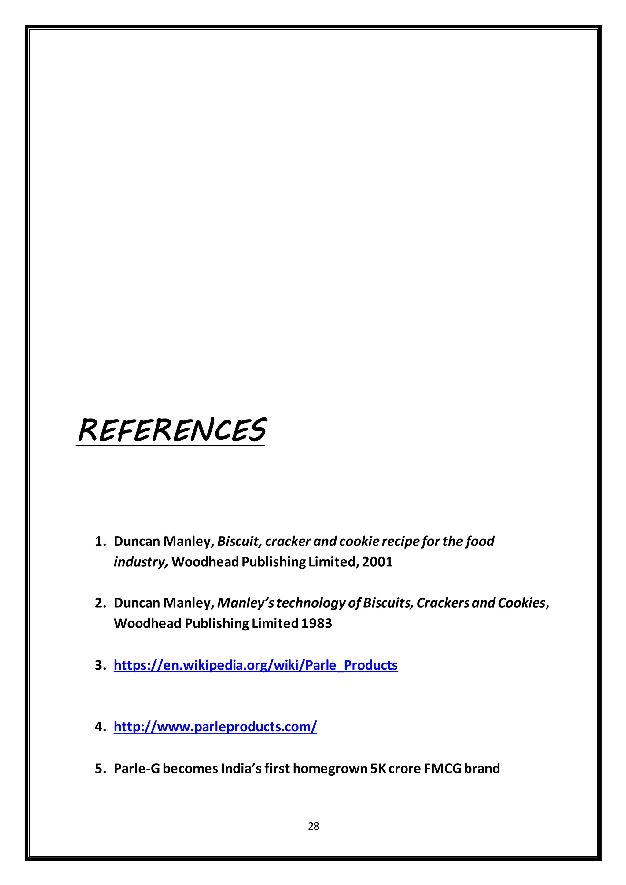 Report on industrial training at Parle Biscuits | DOCX