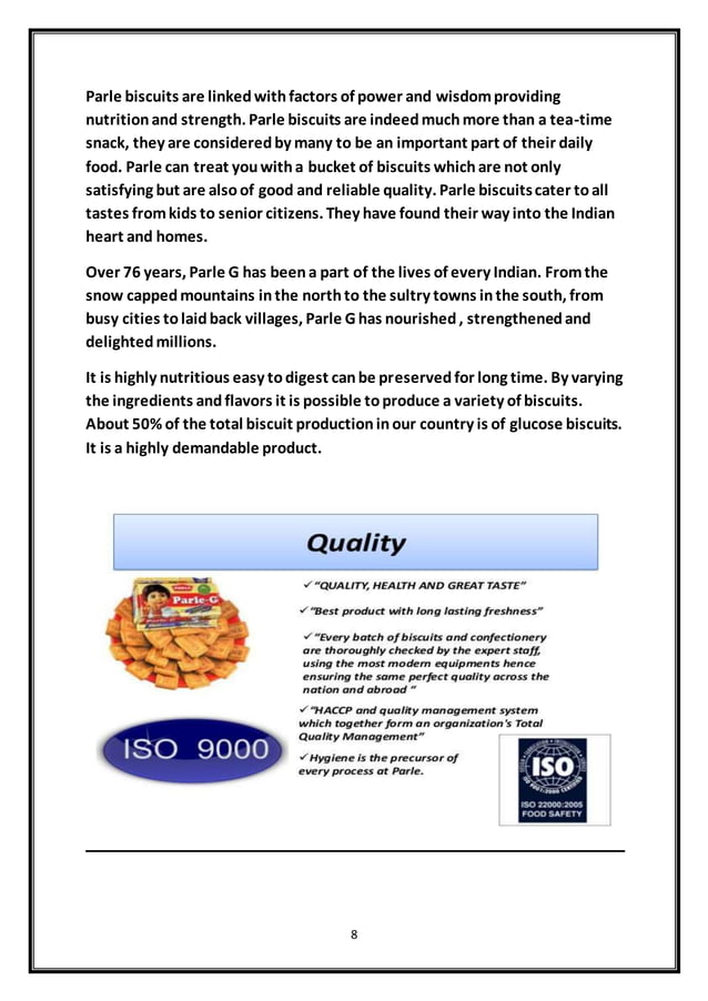 Report on industrial training at Parle Biscuits | DOCX | Desserts and ...