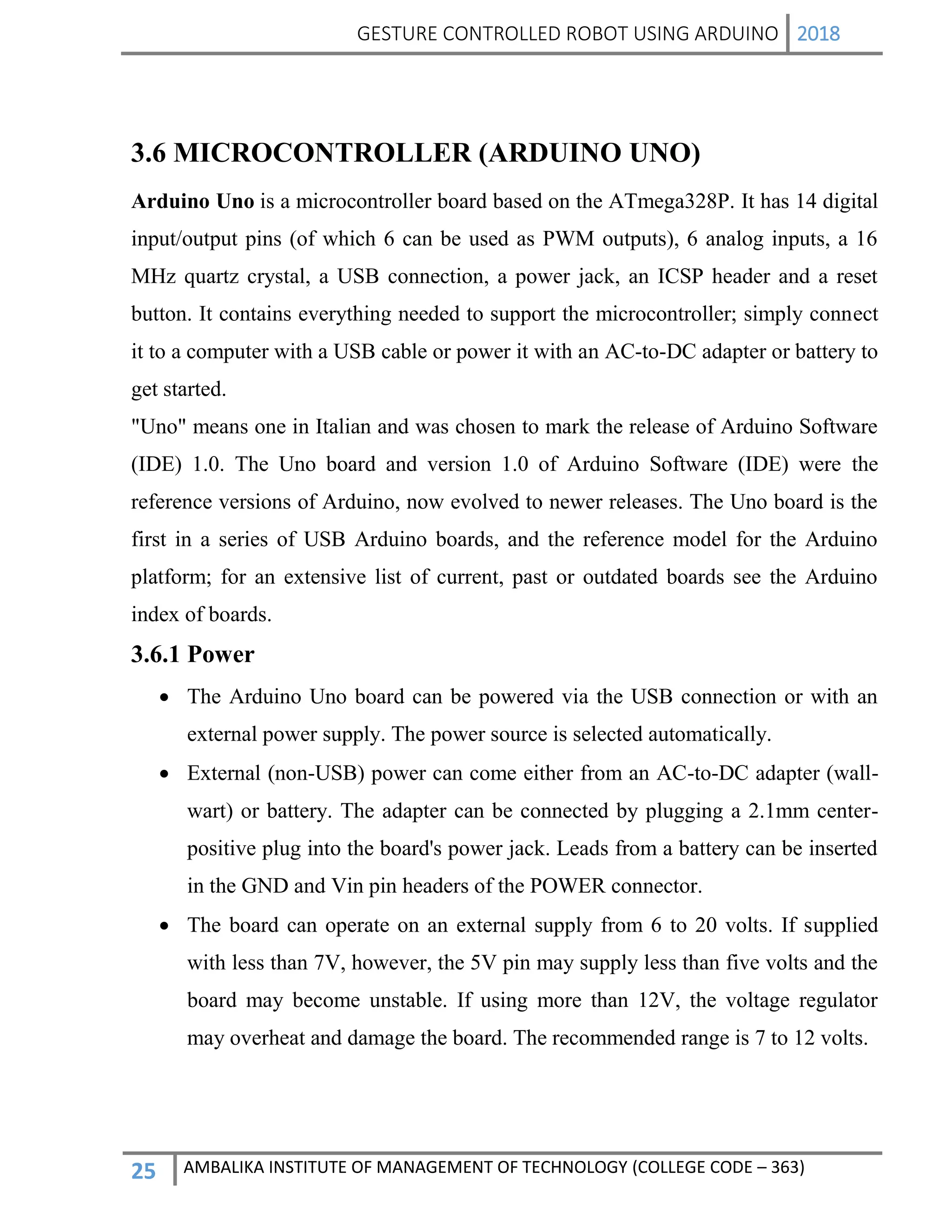 Project Report on Hand gesture controlled robot part 2 | PDF