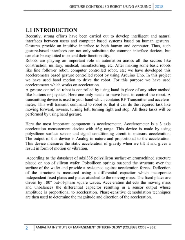Project Report on Hand gesture controlled robot part 2 | PDF