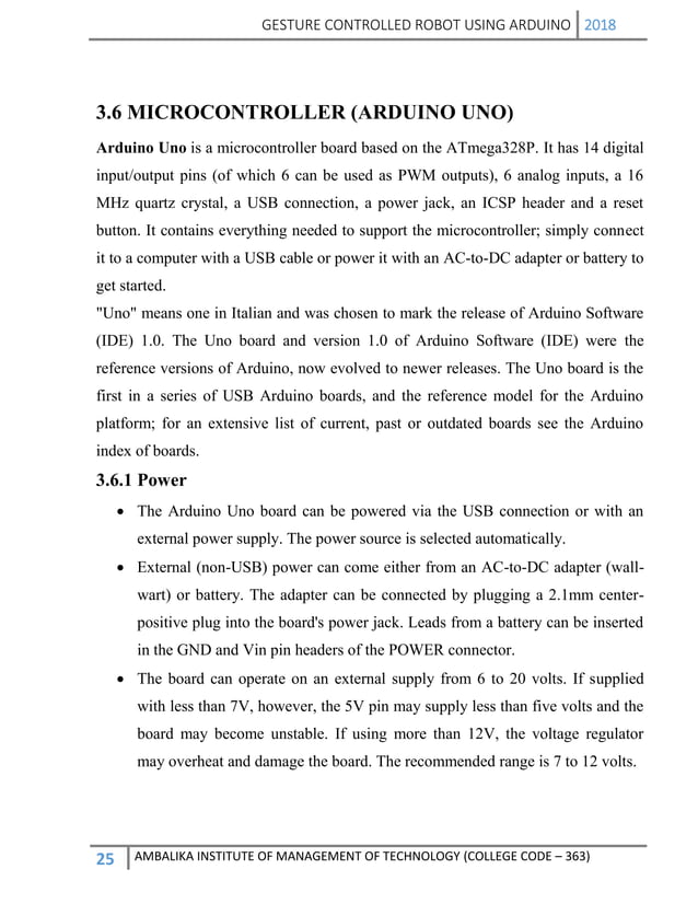 Project Report on Hand gesture controlled robot part 2 | PDF