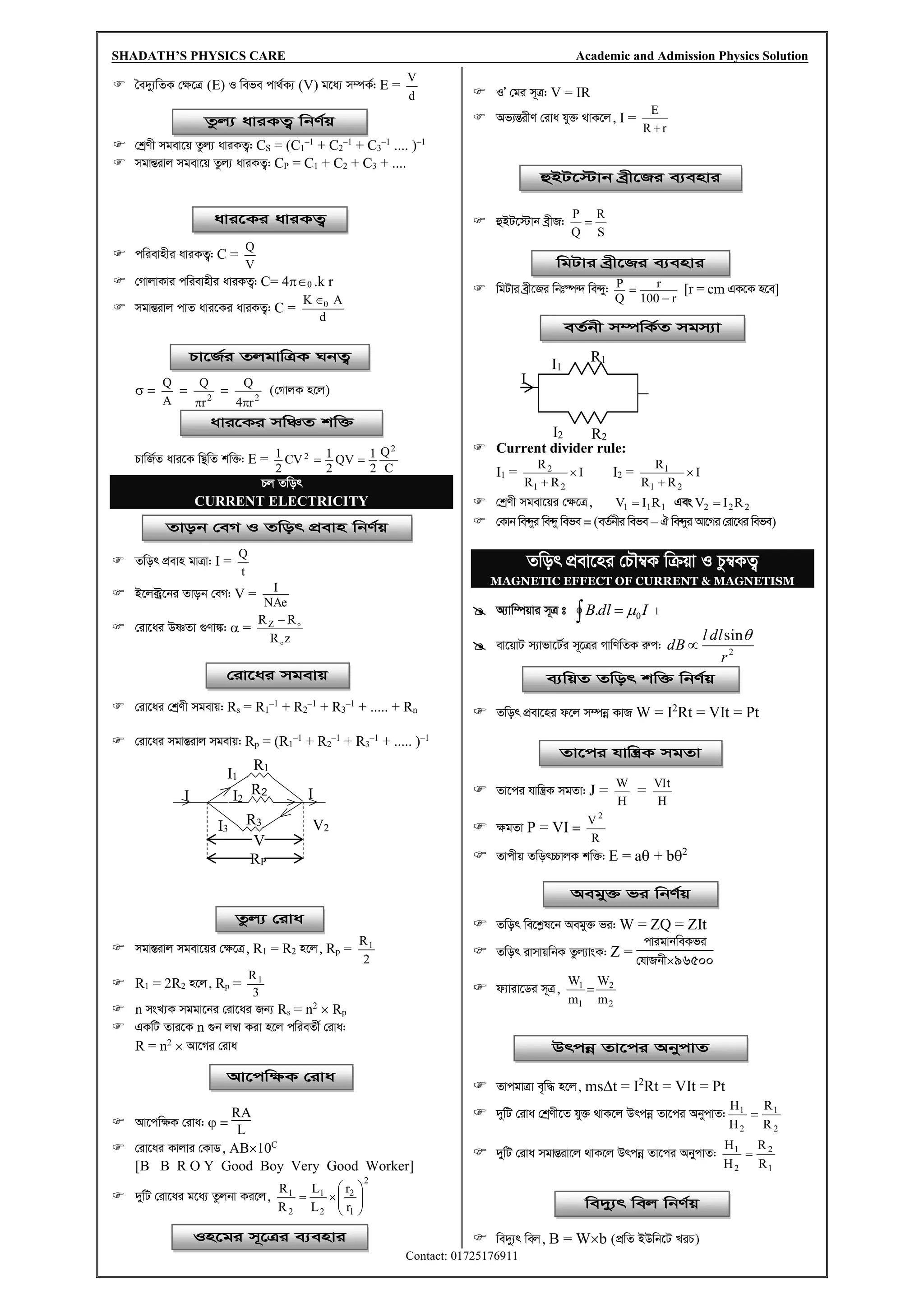 HSC & Admission Physics All Formula PDF | PDF