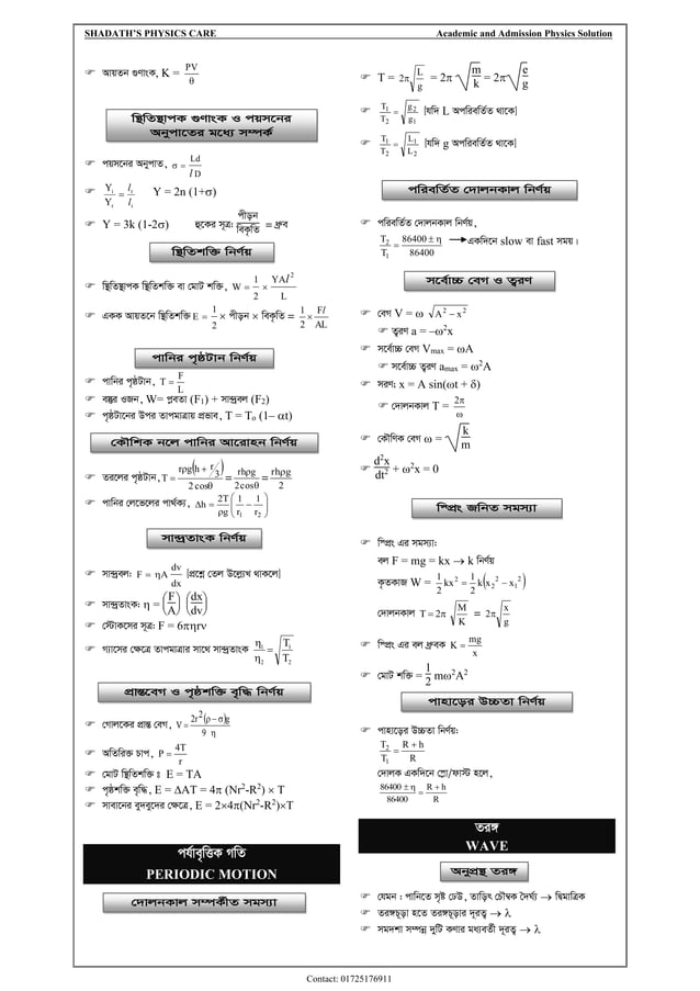 HSC & Admission Physics All Formula PDF | PDF