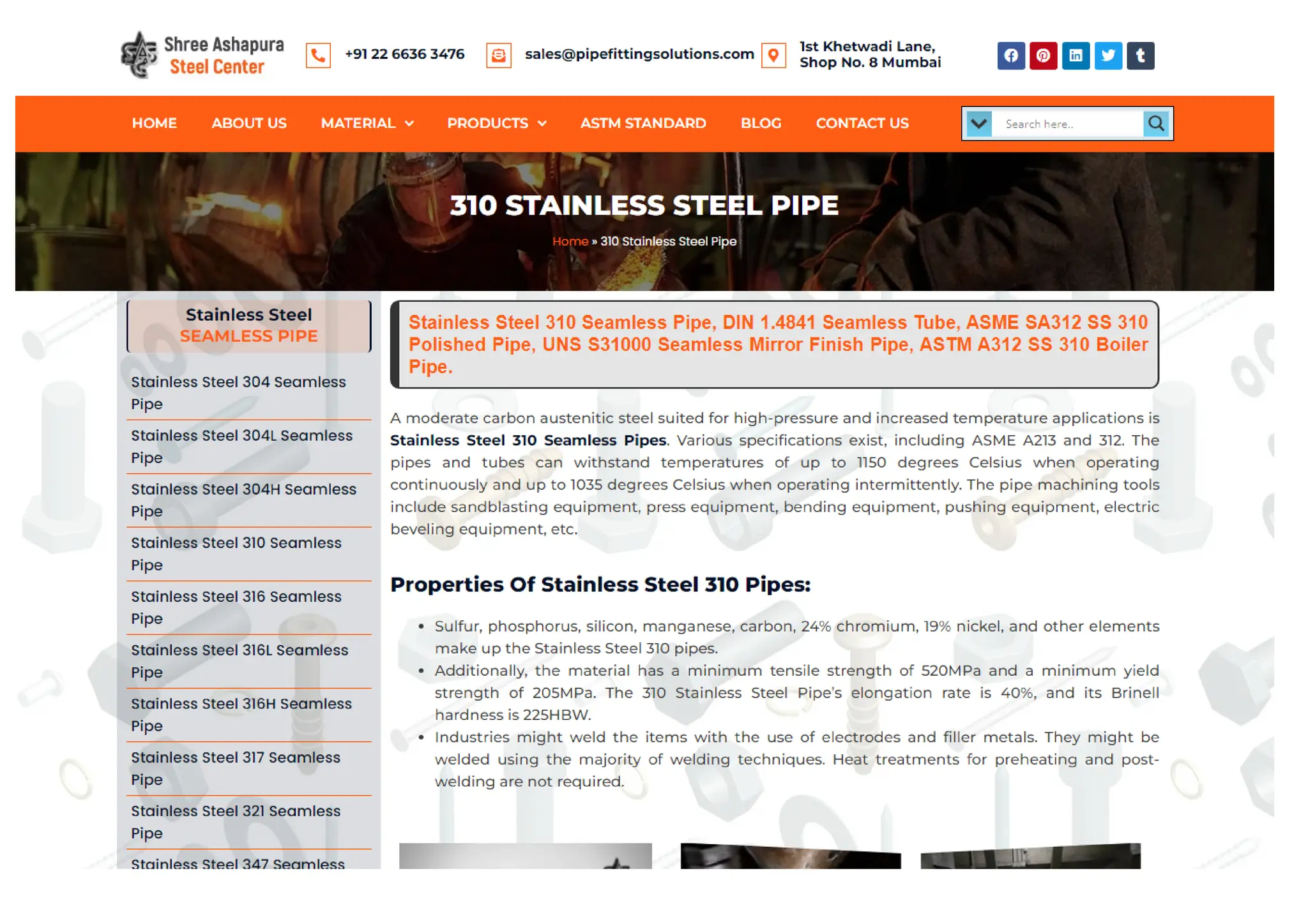 Stainless Steel 310 Seamless Pipe Shree Ashapura Steel | PPT