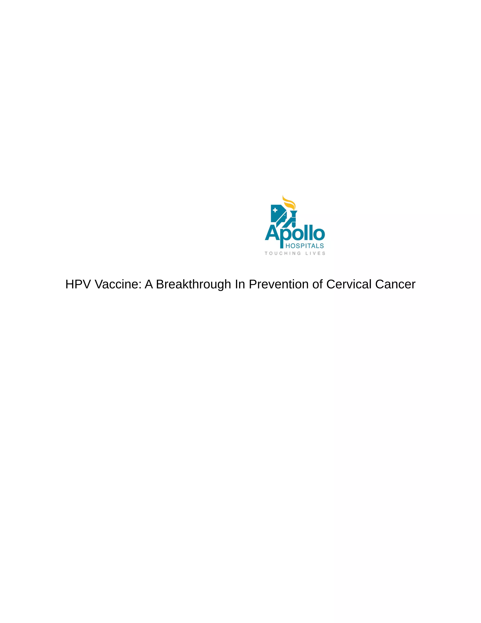 HPV Vaccine: A Breakthrough In Prevention of Cervical Cancer | PDF