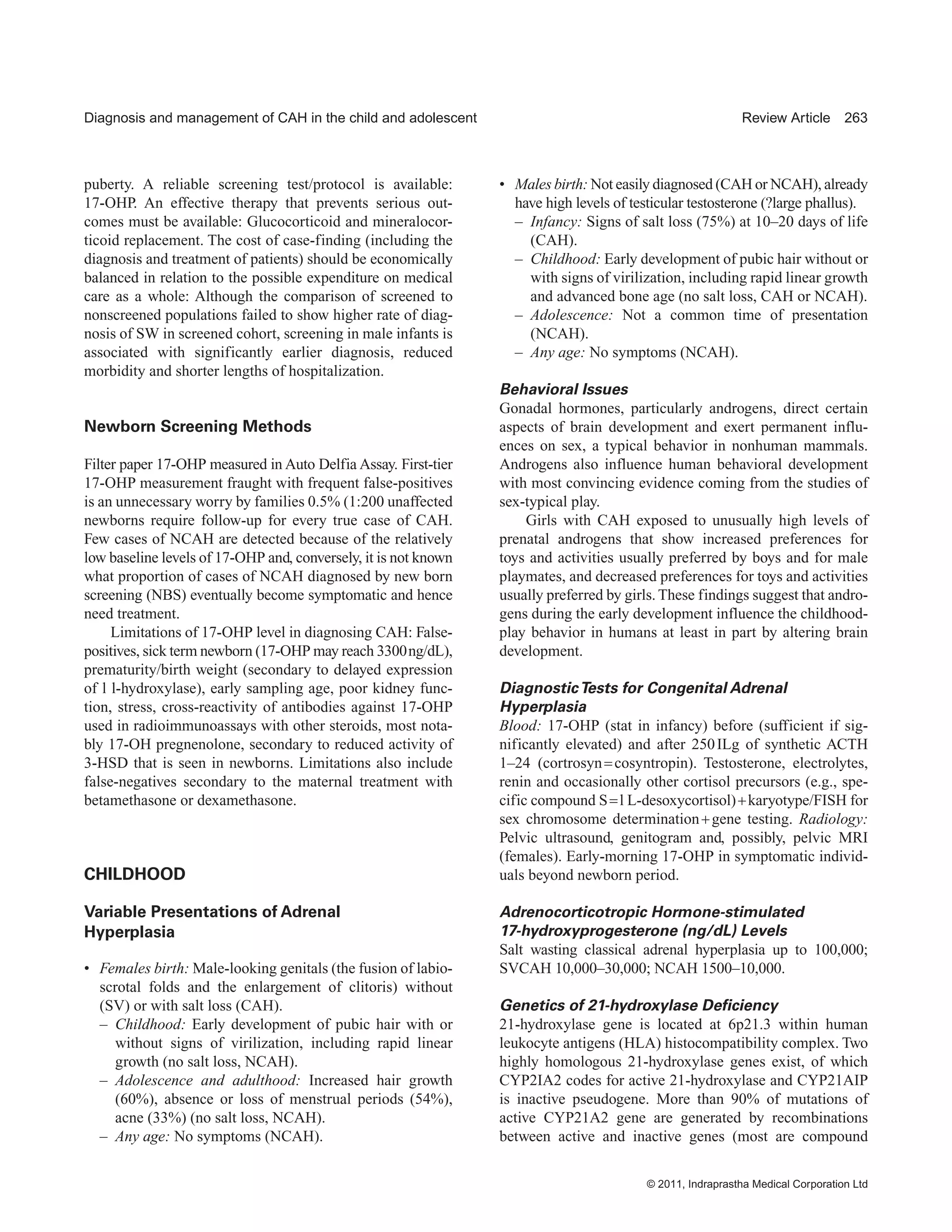 Diagnosis and Management of Congenital Adrenal Hyperplasia in the Child ...