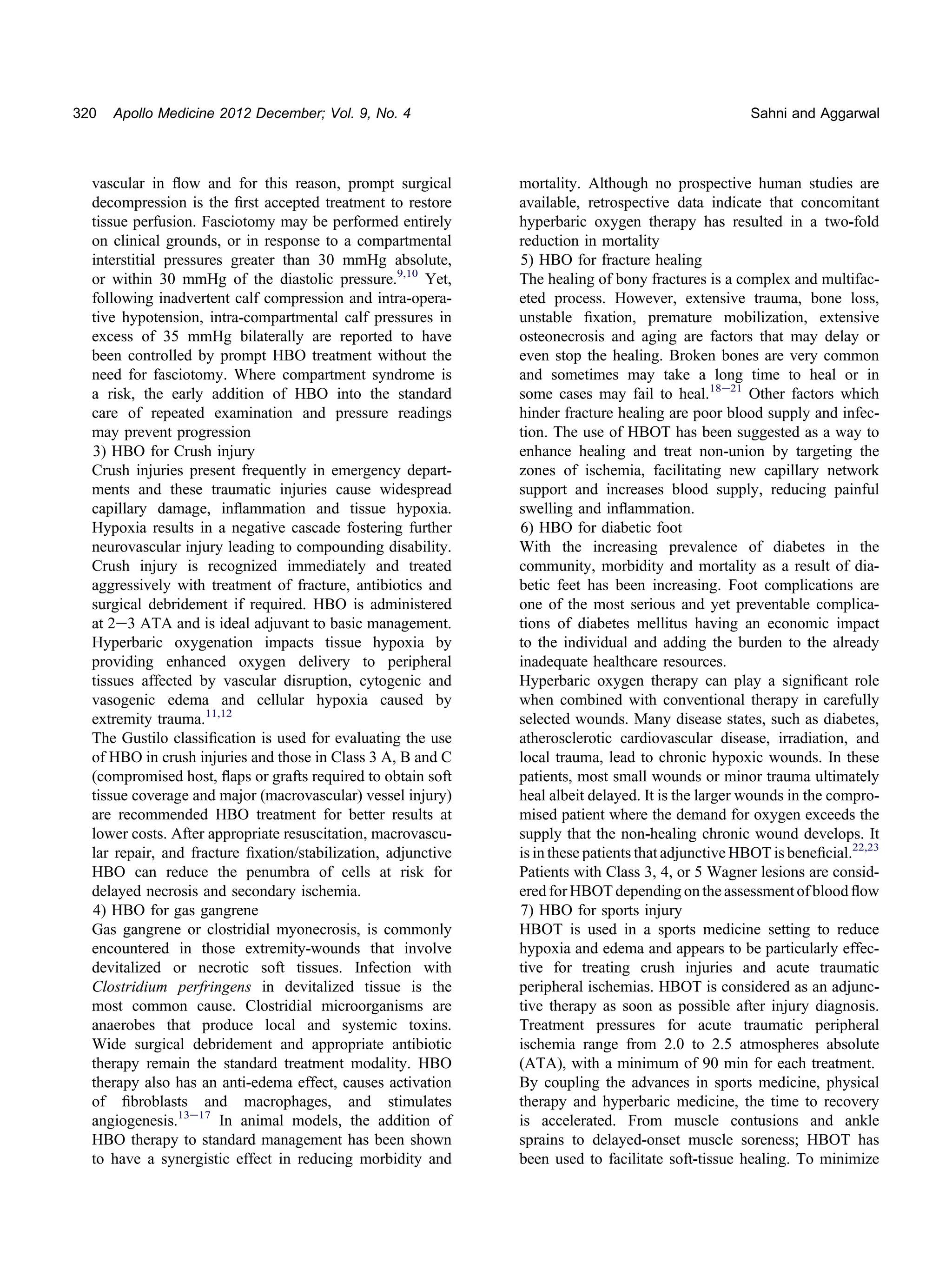 Use of Hyperbaric Oxygen Therapy in Management of Orthopedic Disorders ...