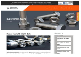 Duplex Steel UNS S32205 Bolts, UNS S32205 Bolts | PDF