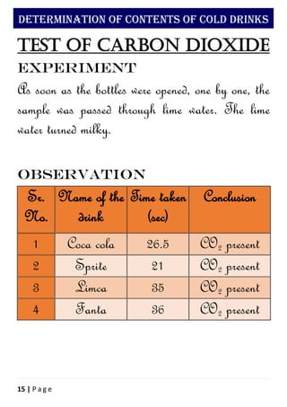 determination of contents of diffrent brands of cold drinks | PDF