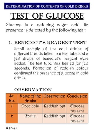 determination of contents of diffrent brands of cold drinks | PDF