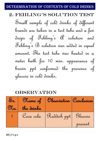 determination of contents of diffrent brands of cold drinks | PDF