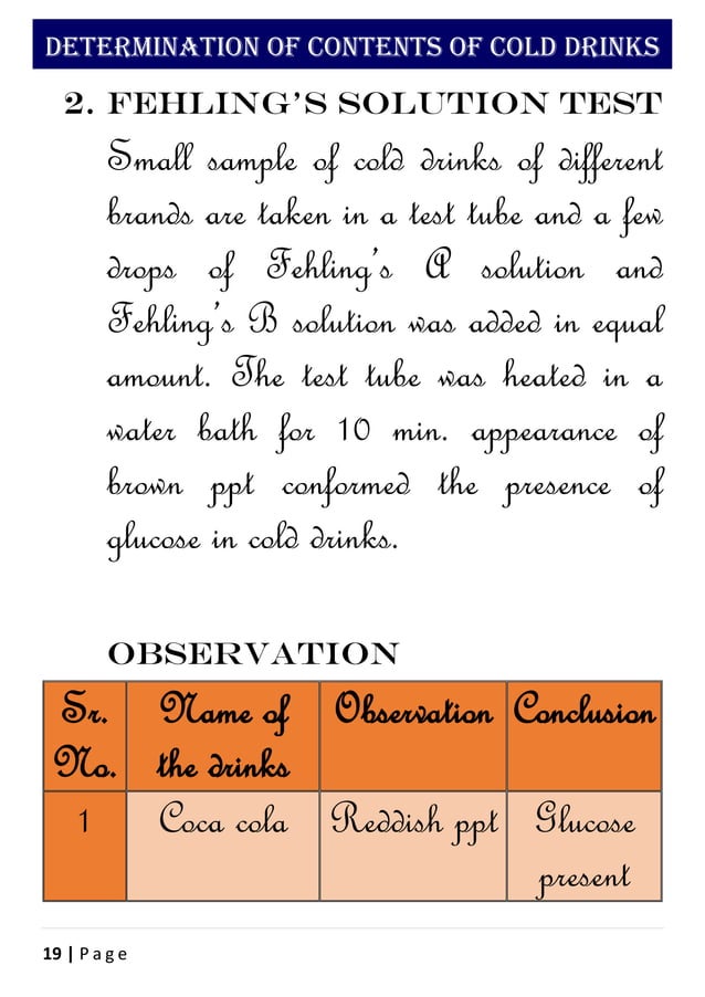 determination of contents of diffrent brands of cold drinks | PDF ...