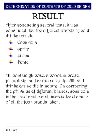 determination of contents of diffrent brands of cold drinks | PDF