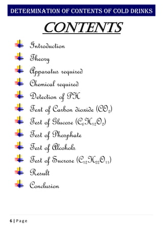 determination of contents of diffrent brands of cold drinks | PDF