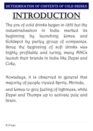 determination of contents of diffrent brands of cold drinks | PDF