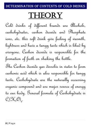 determination of contents of diffrent brands of cold drinks | PDF