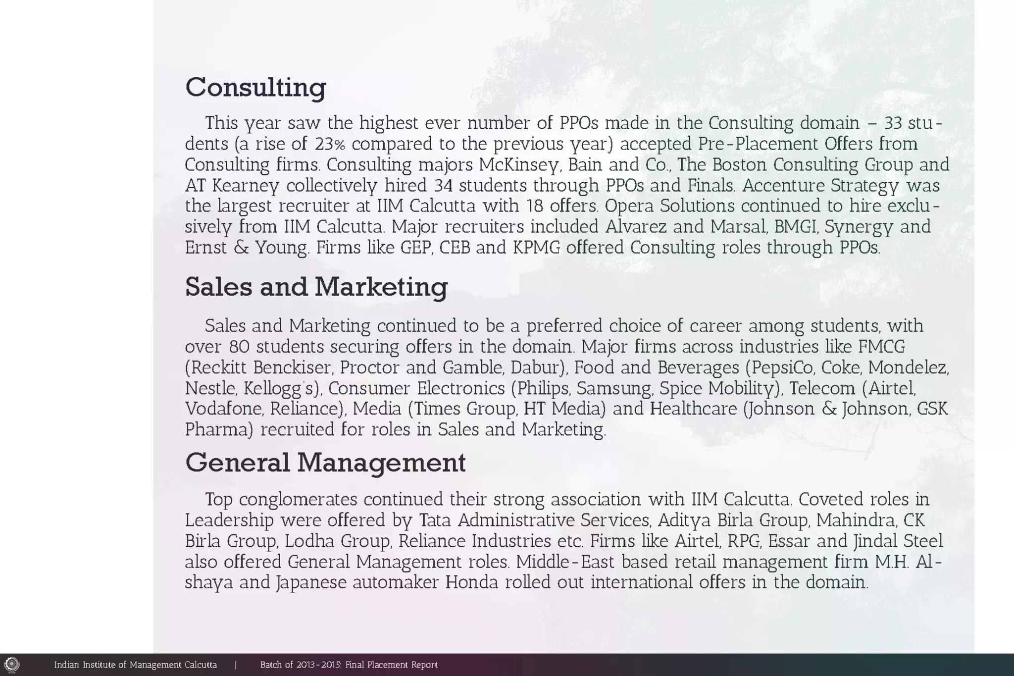 IIM CALCUTTA Final placement report_2015 | PPT
