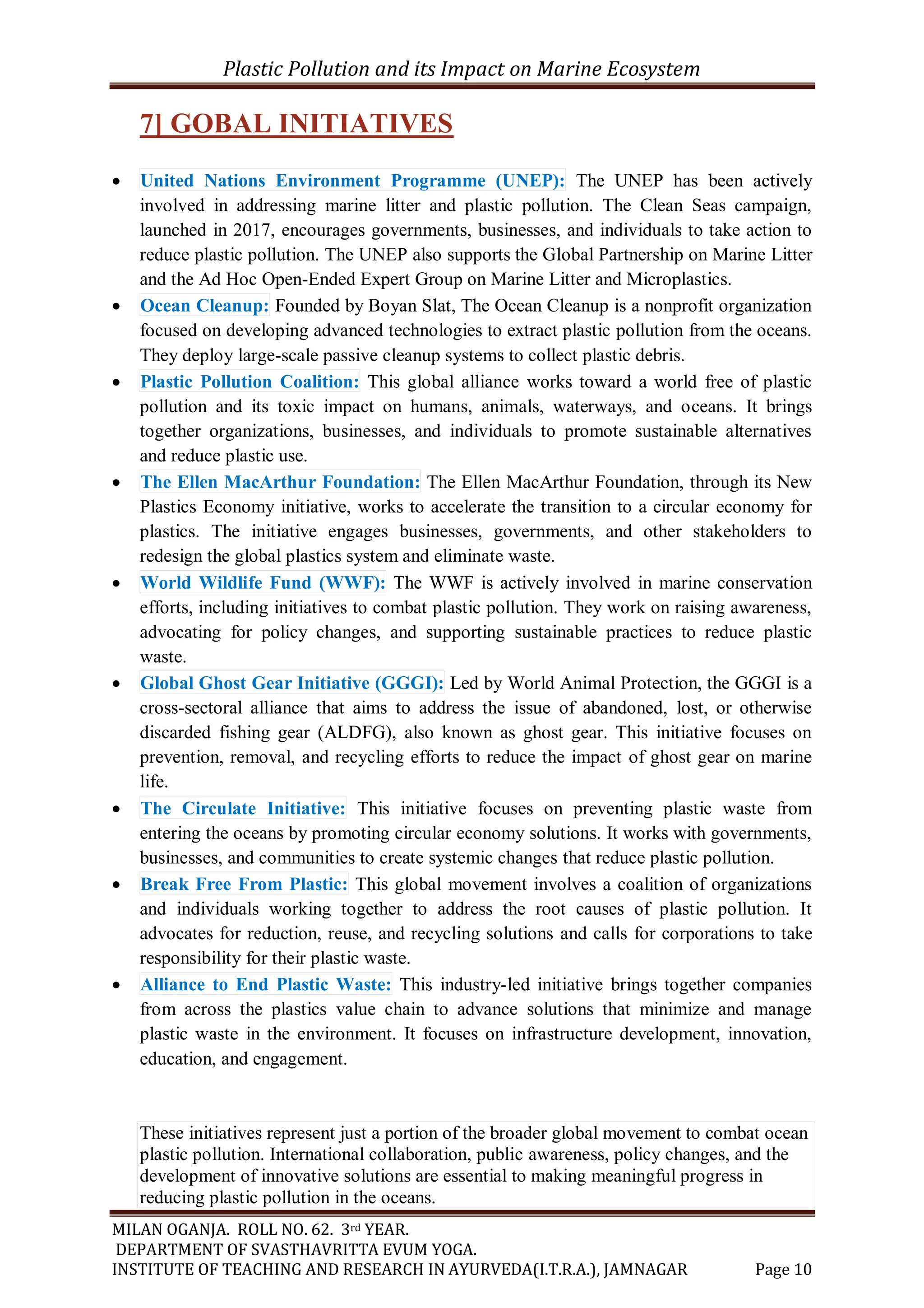 Plastic pollution and it's impact on marine ecosystems | PDF