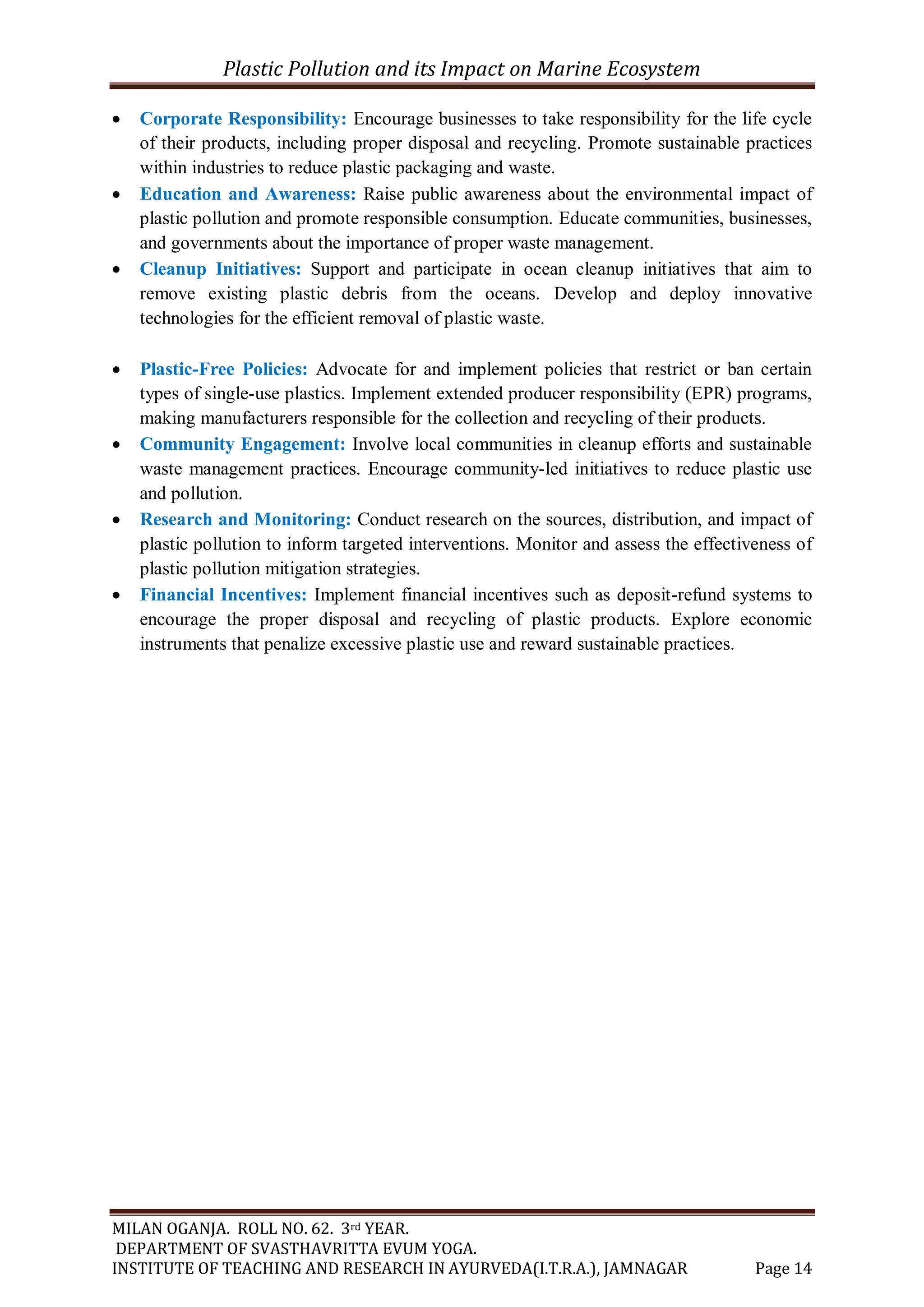 Plastic pollution and it's impact on marine ecosystems | PDF
