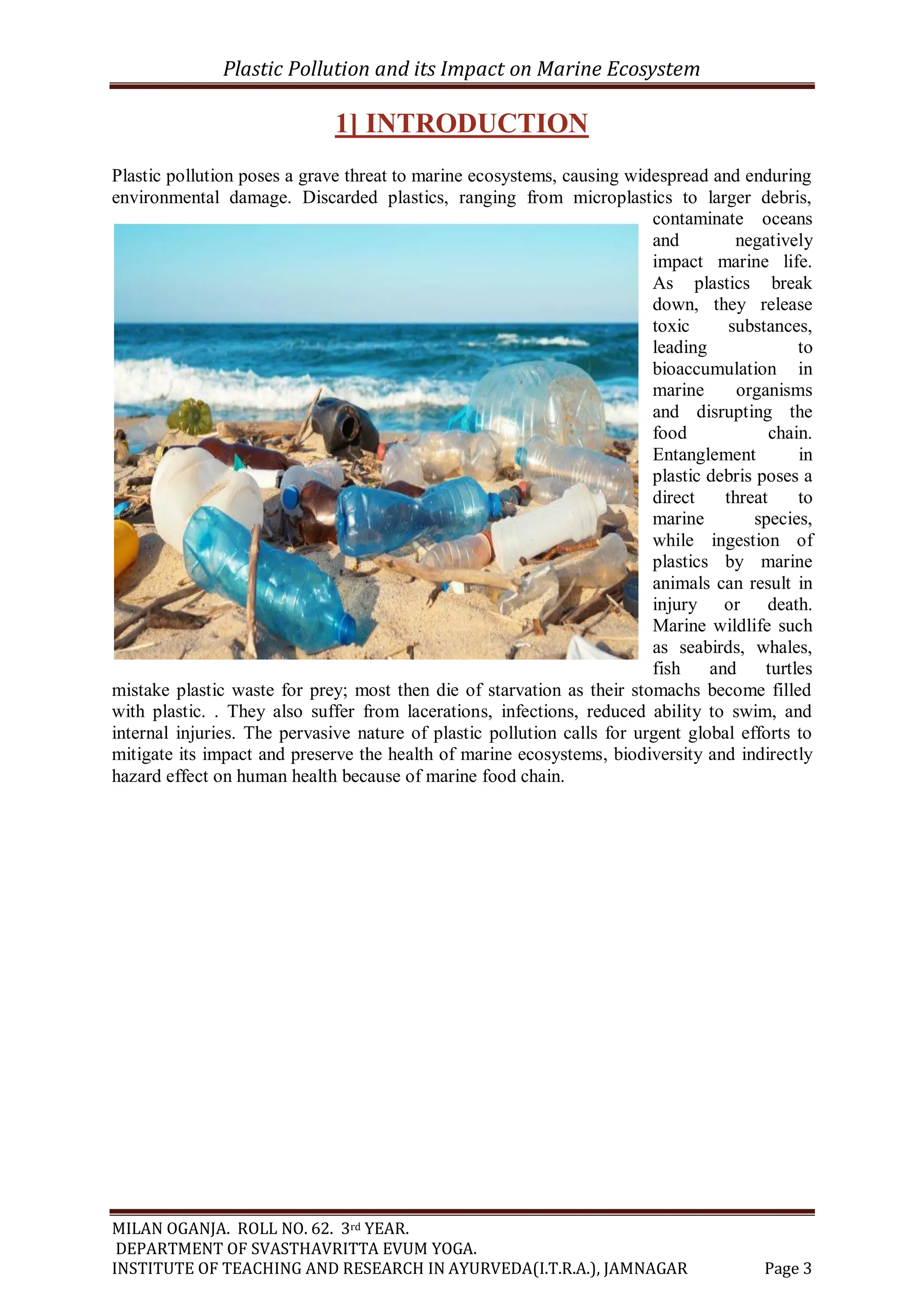 Plastic pollution and it's impact on marine ecosystems | PDF