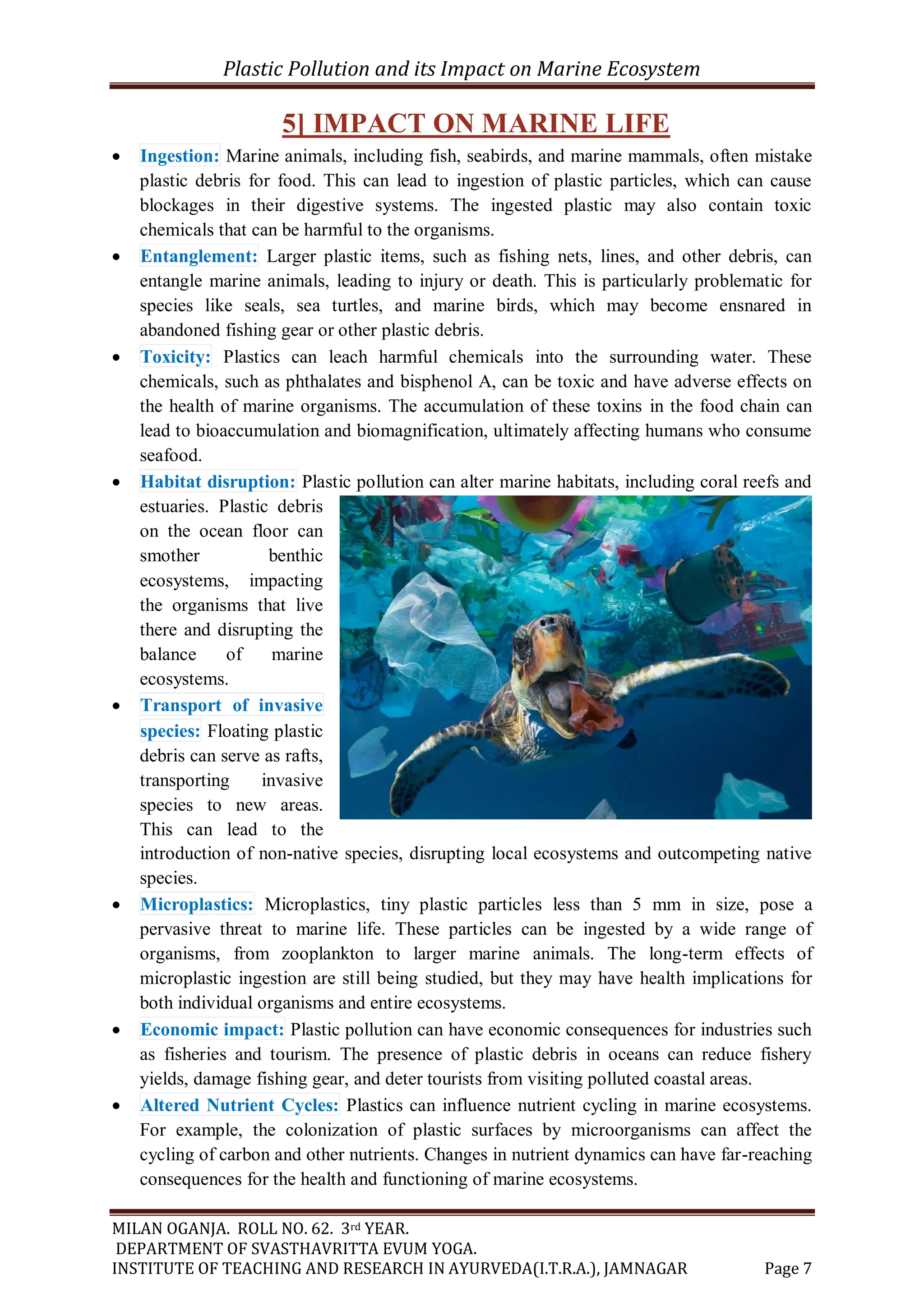 Plastic pollution and it's impact on marine ecosystems | PDF