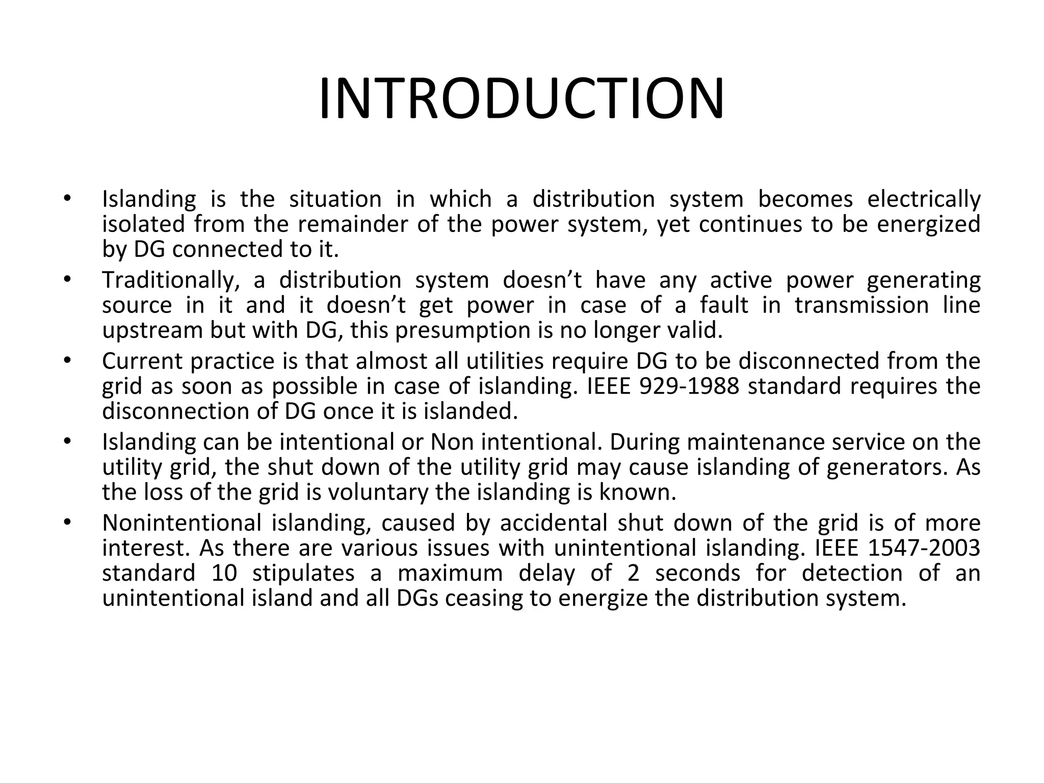 Final Pm Revised Presentation Of Islanding Detection Of Grid Connected