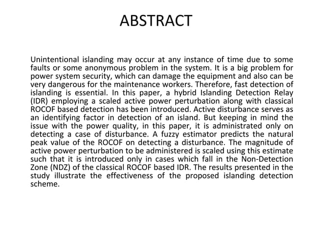 final PM Revised Presentation of islanding detection of grid connected ...