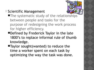 principle of management(pom) slide of Scientific Management Theory ...