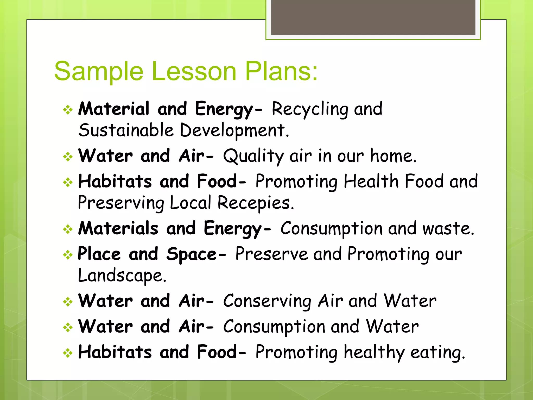 Educational For Sustainable Development Lesson Plan Booklet | PPTX