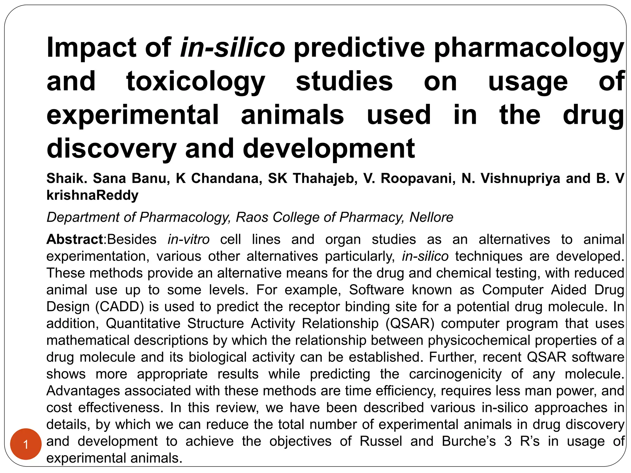 presentation on in silico studies | PPTX