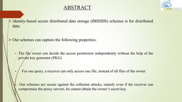 Identity Based Secure Distributed Storage Scheme Ppt