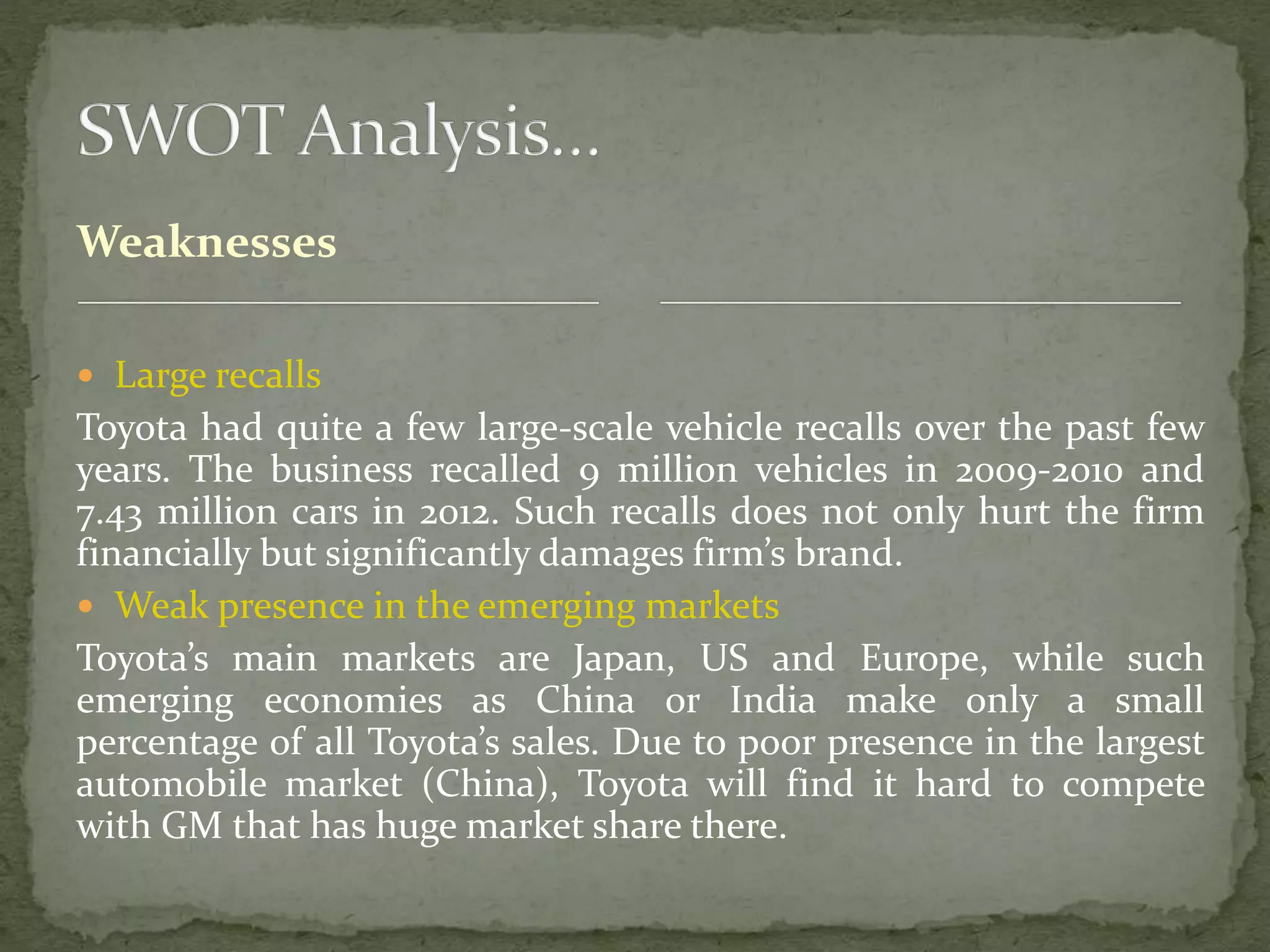SWOT Analysis of TOYOTA and 4 major management functions of TOYOTA | PPTX
