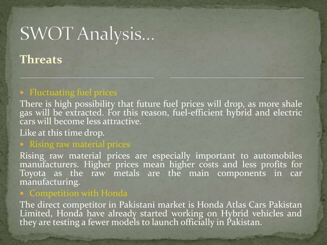 SWOT Analysis of TOYOTA and 4 major management functions of TOYOTA ...