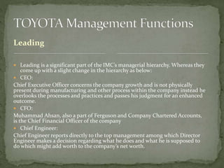 SWOT Analysis of TOYOTA and 4 major management functions of TOYOTA | PPTX