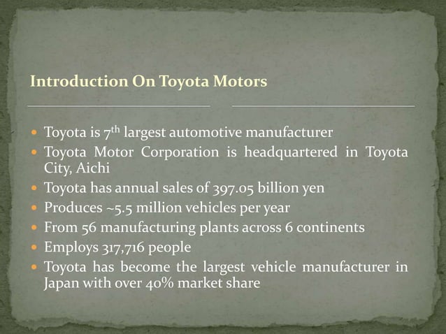 SWOT Analysis of TOYOTA and 4 major management functions of TOYOTA ...