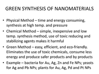 Green synthesis of nanoparticles | PPTX