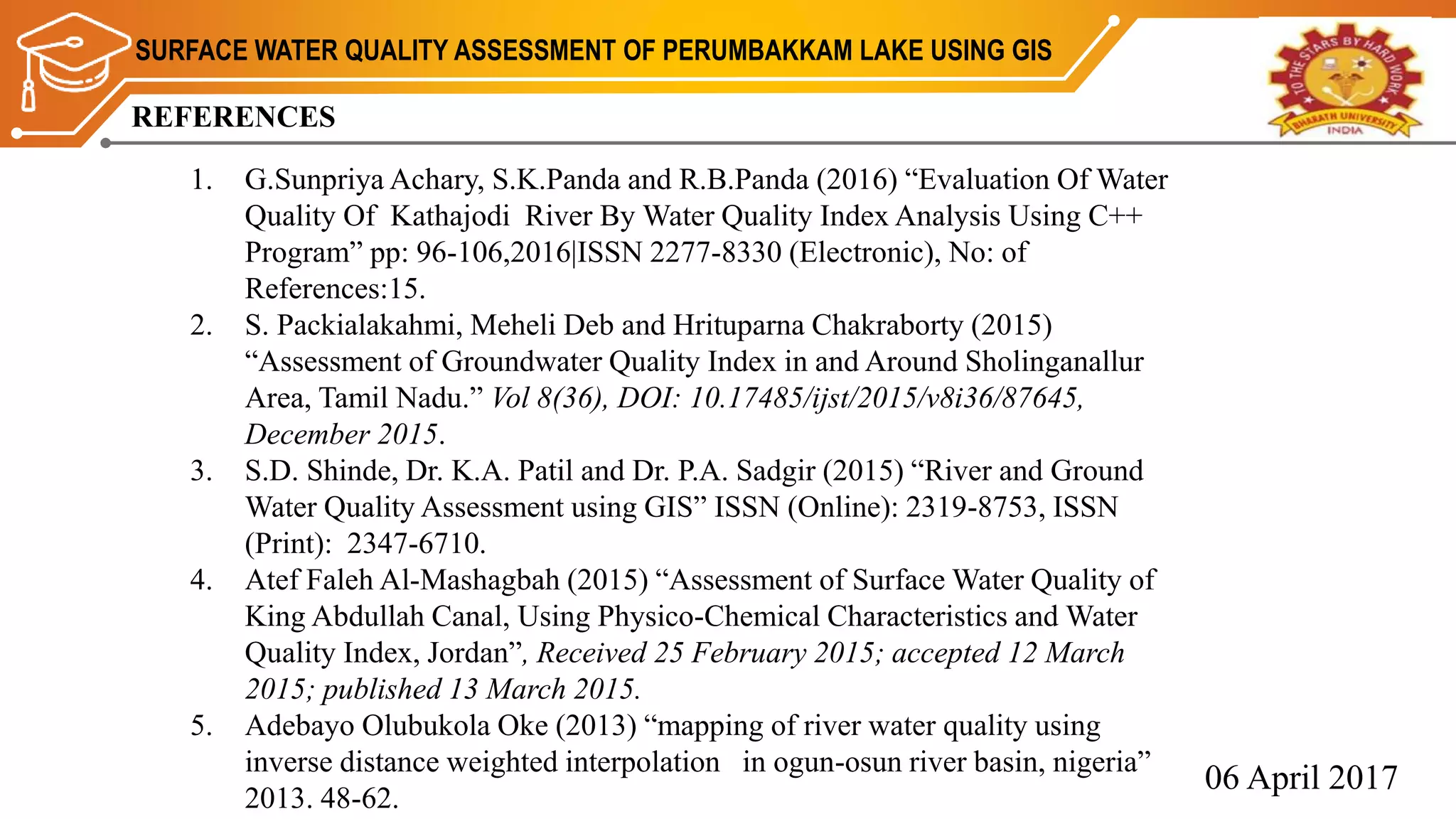 SURFACE WATER QUALITY ASSESSMENT USING GIS | PPTX