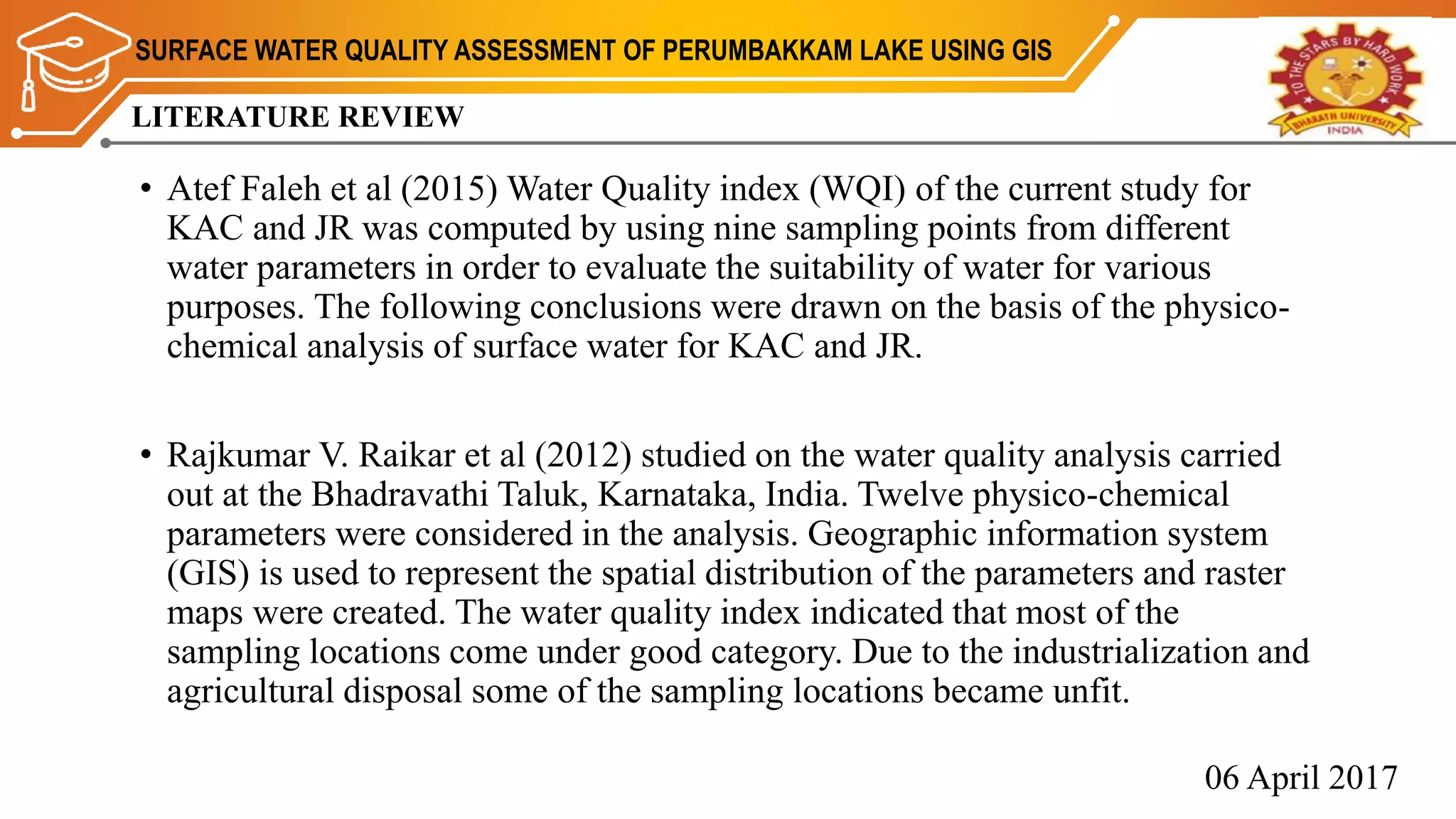 SURFACE WATER QUALITY ASSESSMENT USING GIS | PPTX