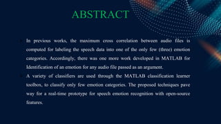 SPEECH BASED EMOTION RECOGNITION USING VOICE | PPTX
